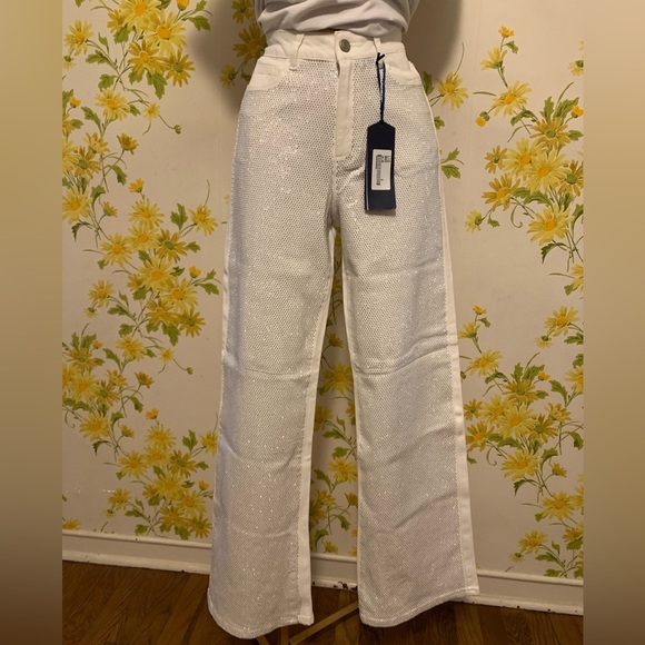 L|C Designs collection | Jeans | White Rhinestone Front Straight Leg ...
